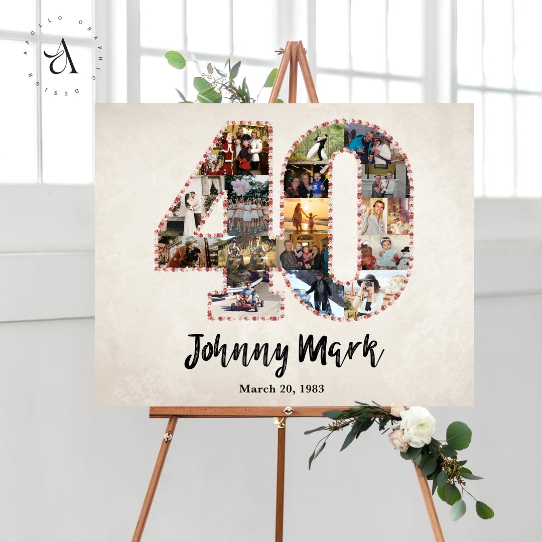 Number 40 Collage Gift, 40th Birthday Photo Collage, Anniversary Gift ...