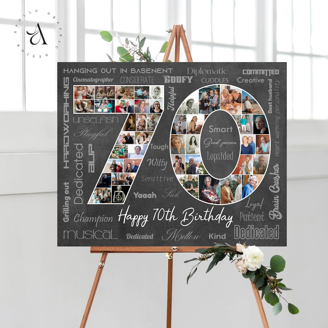 70th Birthday Photo Collage, Number 70 Anniversary Gift, Custom Gift ...