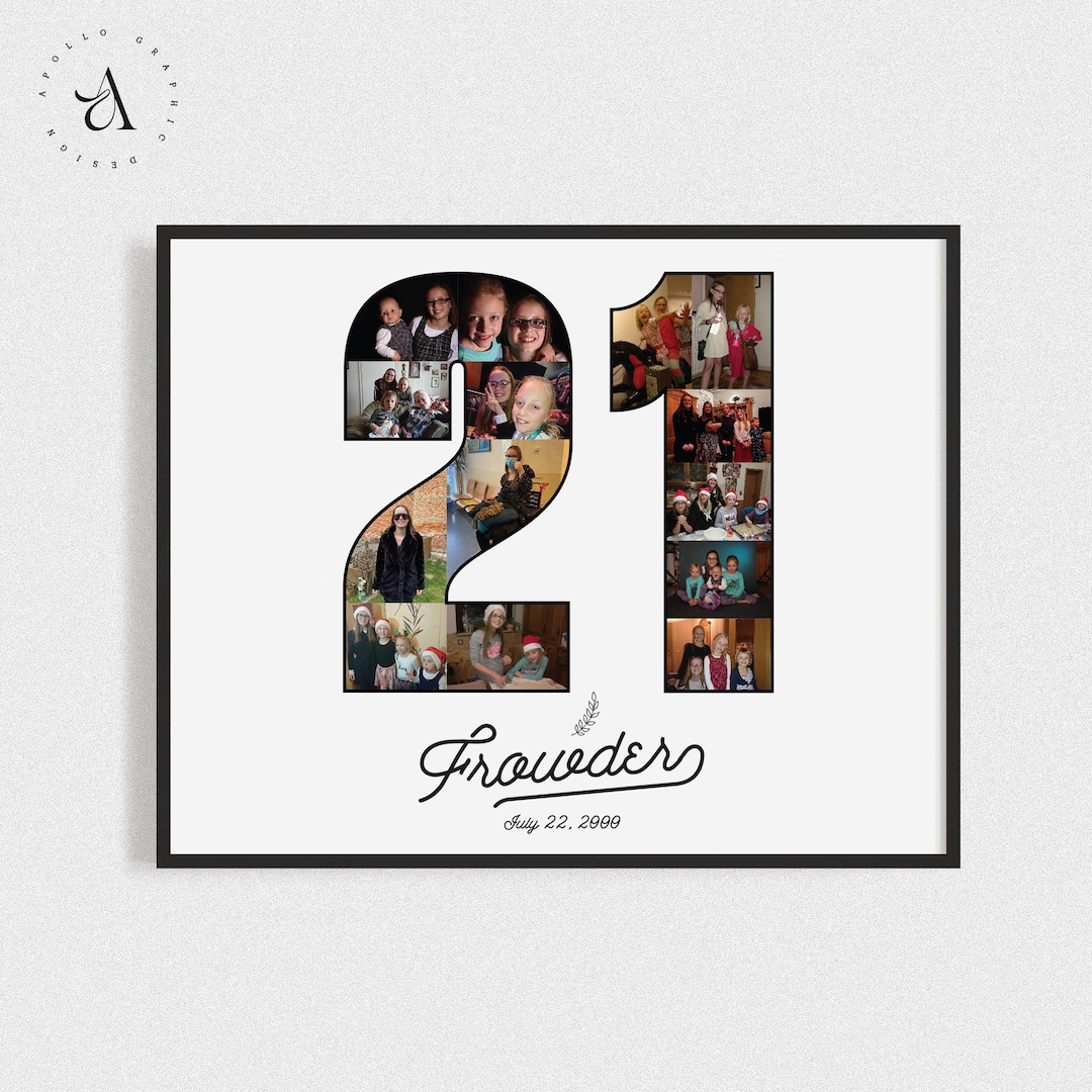 21st Birthday Picture Collage, Number 21 Photo Collage, 21st Birthday ...