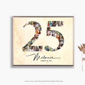 NEW! 25th Birthday Picture Collage, Number 25 Photo Collage, Party ...