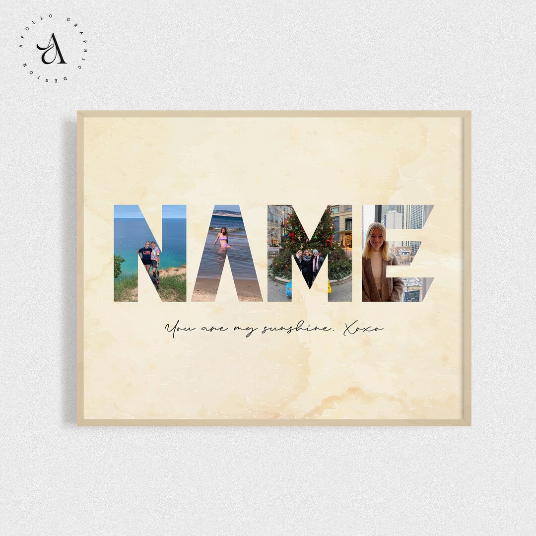 Custom Name Picture Collage, Personalized Text Photo Collage, Birthday ...