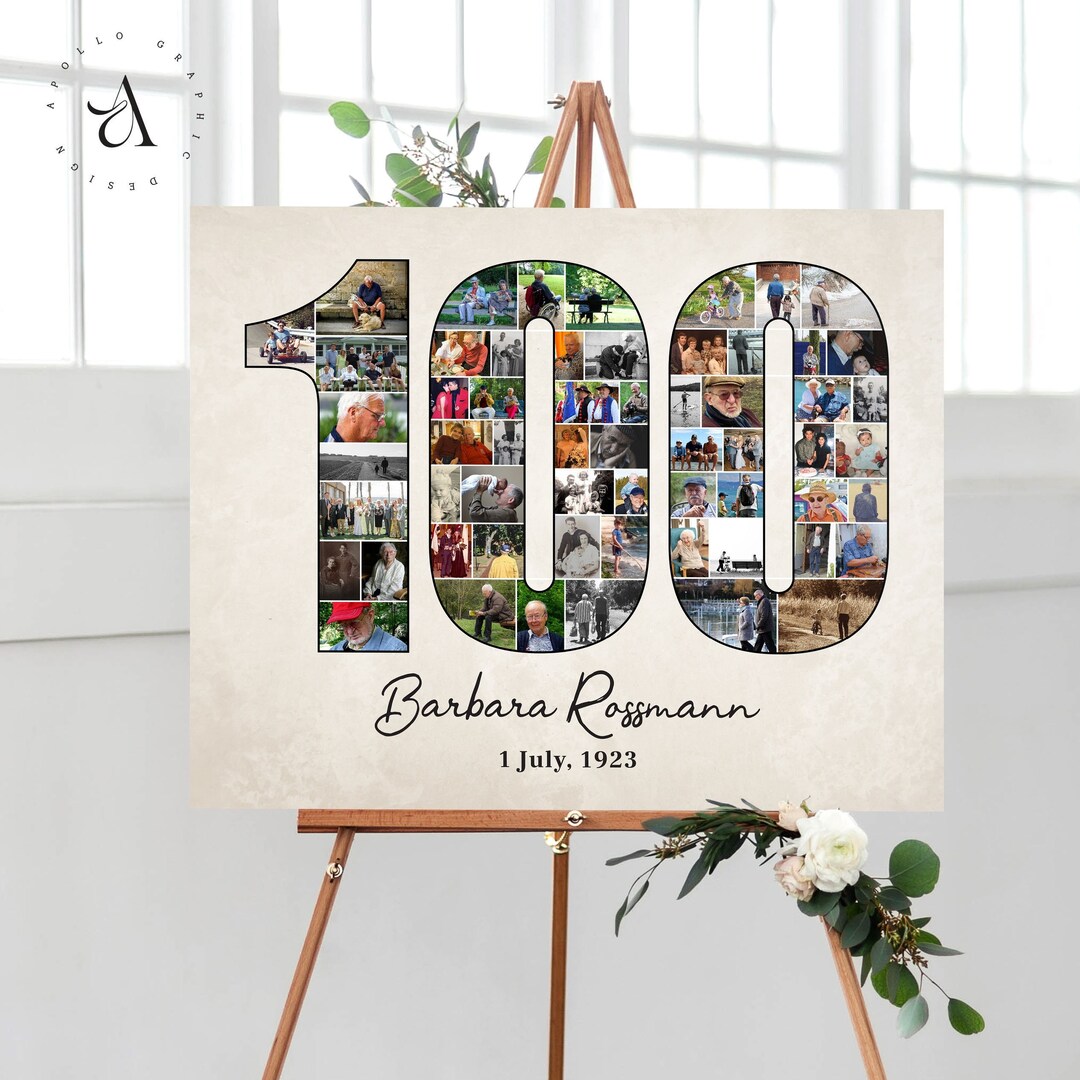 NEW! Number 100 Photo Collage, 100th Anniversary Gift for Him, 100th ...