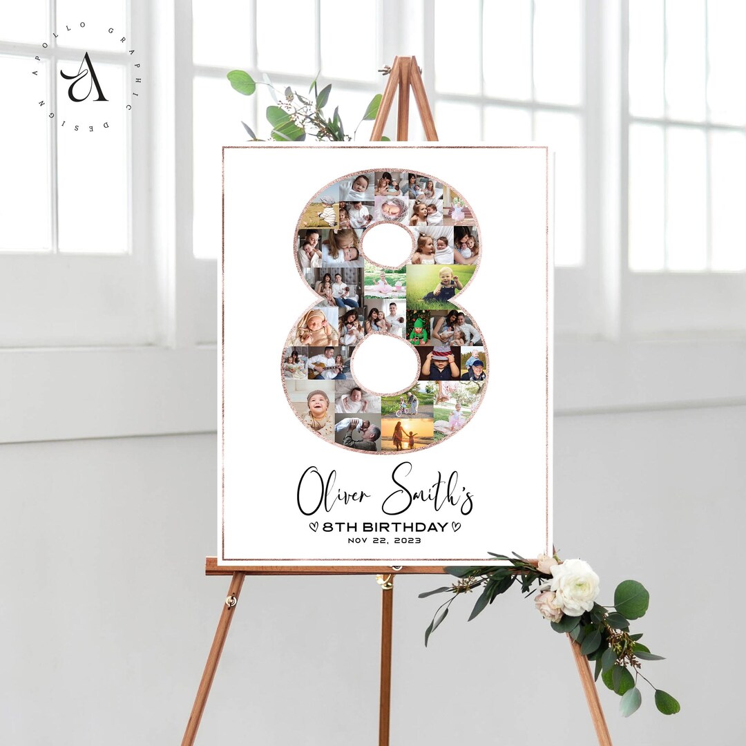 Custom Eightth Birthday Photo Collage, 8th Birthday Gift for Kids, 8th ...