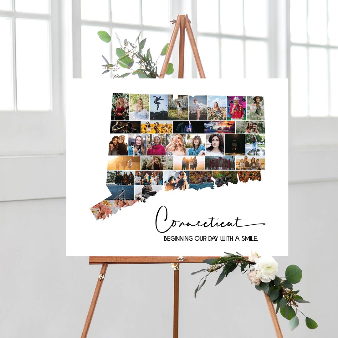 Connecticut Map Photo Collage Connecticut Shape Wall Art - Etsy