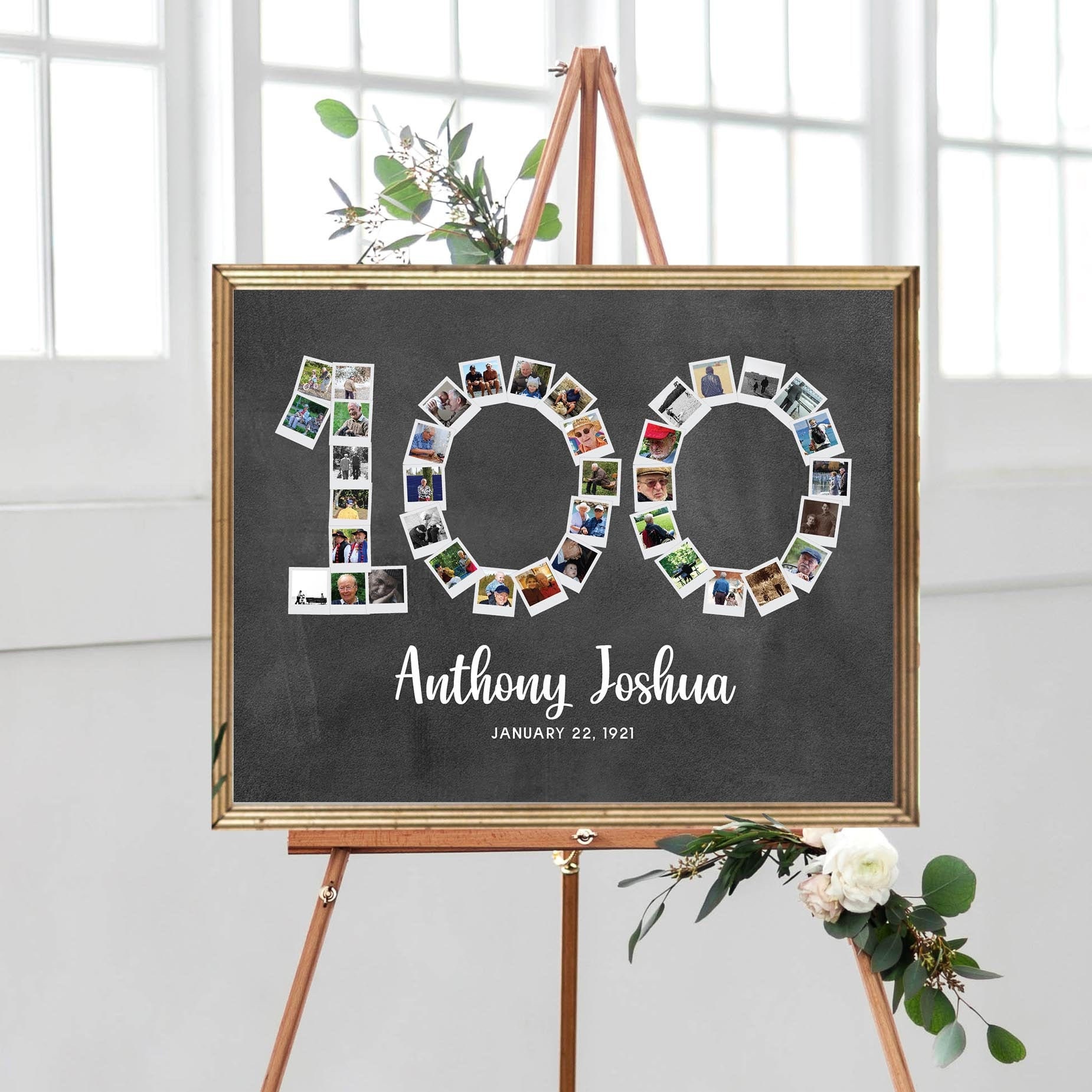 NEW! 100th Birthday Photo Collage, Number 100 Anniversary Gift, Custom ...