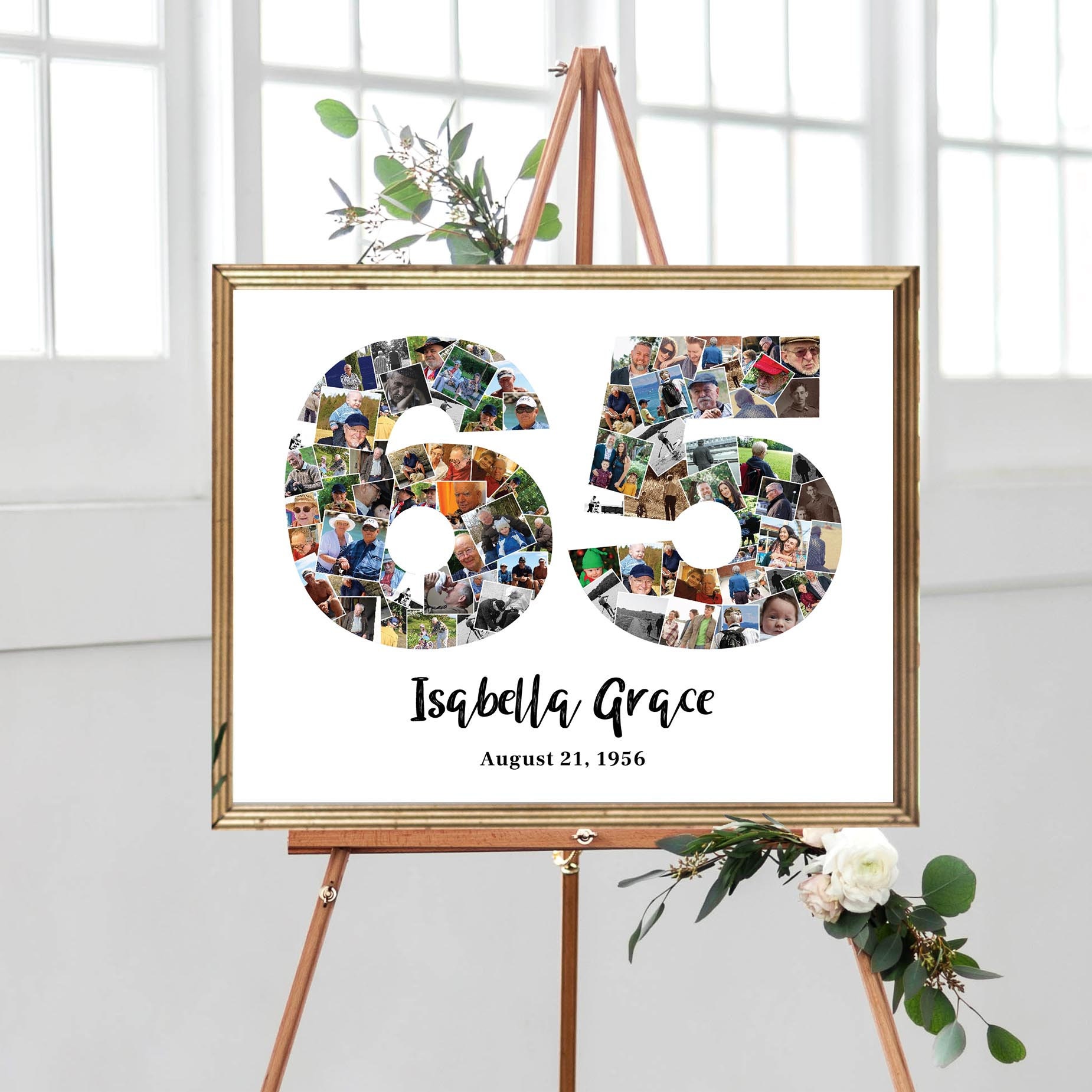 NEW! 65th Birthday Photo Poster for Parents, Number 65 Photo Collage ...