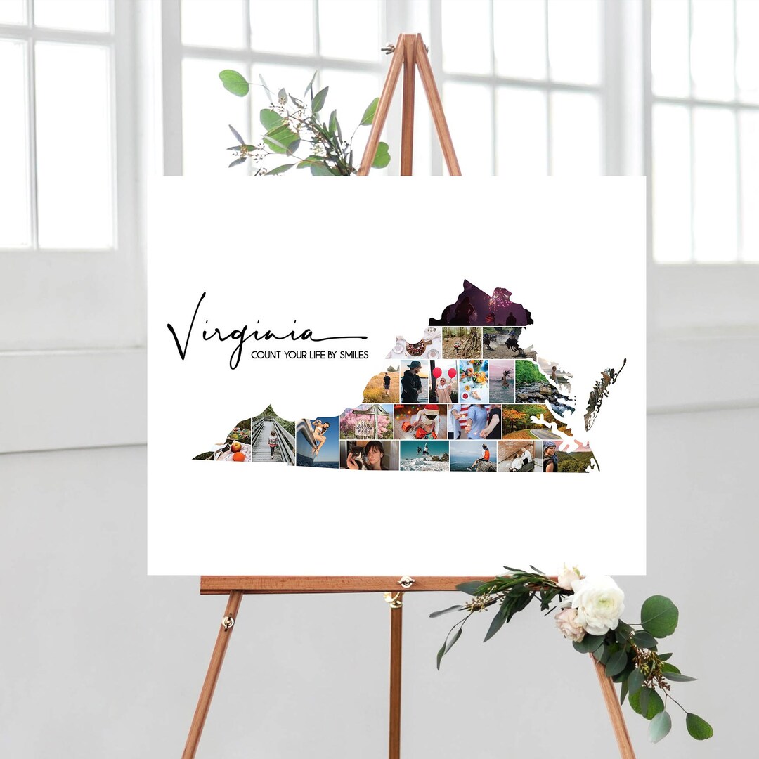 Virginia Map Photo Collage, Virginia State Map Wall Art, Personalized ...