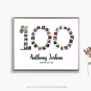 NEW! 100th Birthday Photo Collage, Number 100 Anniversary Gift, Custom ...