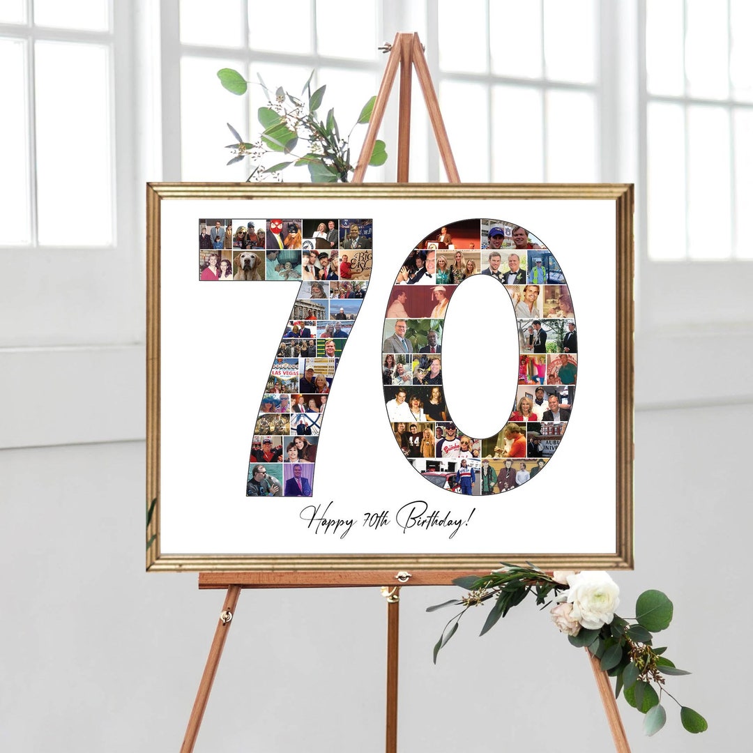 Number 70 Photo Collage, 70th Birthday Photo Poster, Personalized 70th ...