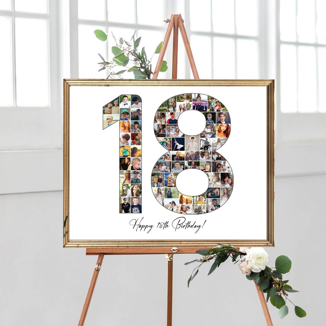 18th Birthday Photo Collage, Number 18 Pictures Collage, Anniversary ...