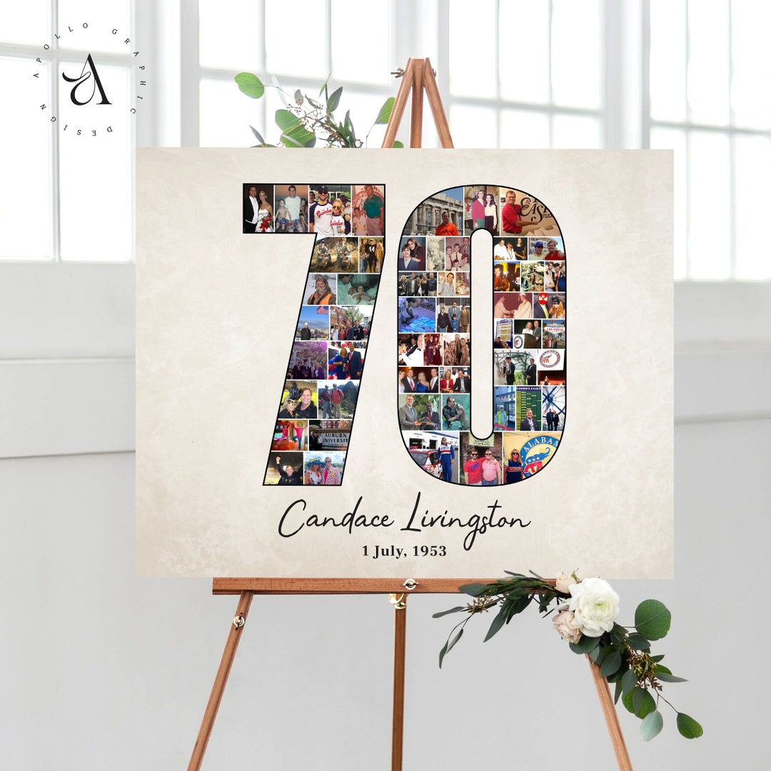 Number 70 Photo Collage, Personalized 70th Anniversary Gift, Custom ...