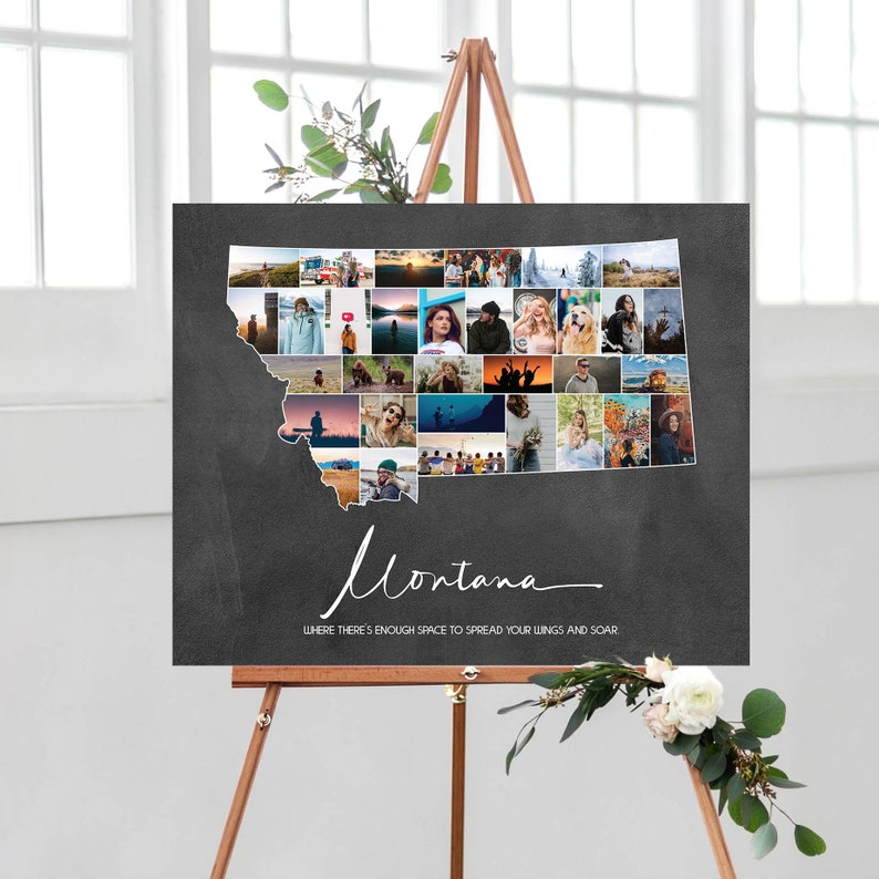 Montana Map Photo Collage Montana State Picture Wall Decor - Etsy