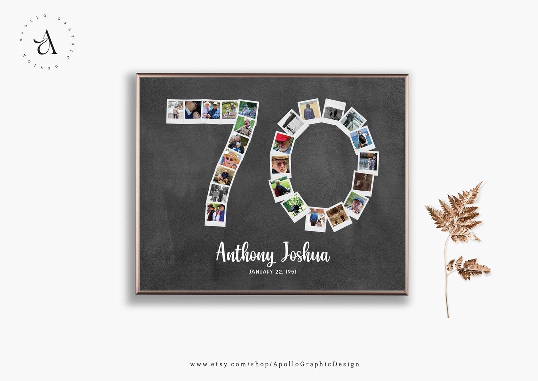 NEW! 70th Birthday Photo Collage, Number 70 Anniversary Gift, Custom ...