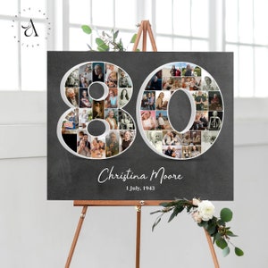 Number 80 Photo Collage, 80th Anniversary Collage Gift, Custom Picture ...