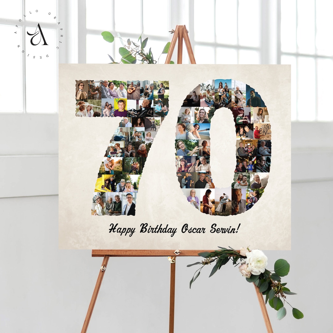 Number 70 Picture Collage, 70th Birthday Photo Collage, Custom Gift for ...