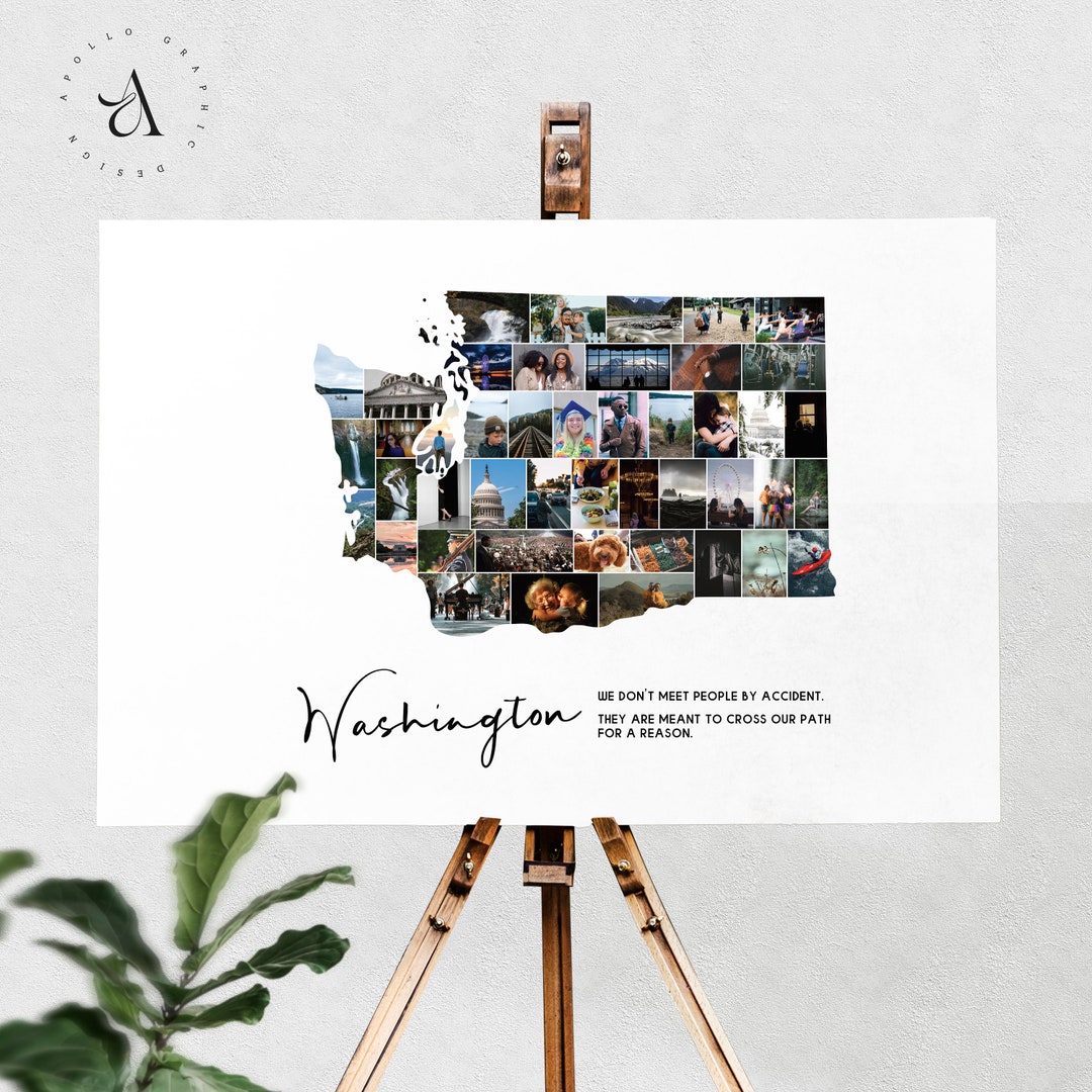 Washington Map Photo Collage, Washington State Map Wall Art ...