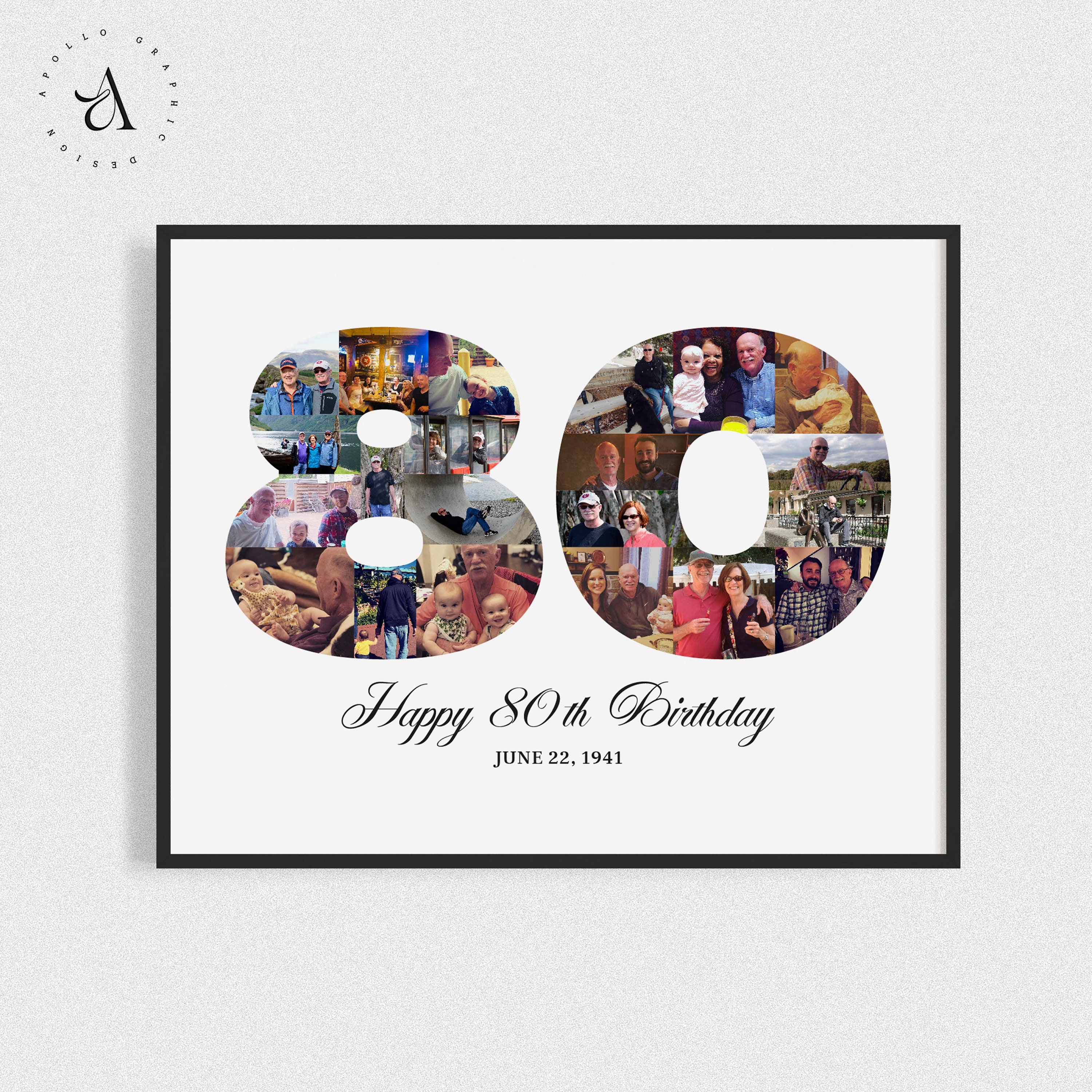 80th Birthday Photo Collage, Number 80 Picture Collage, 80th Birthday ...