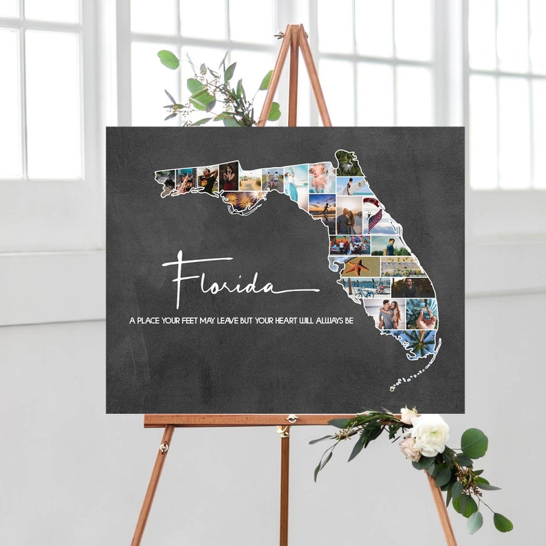 Florida State Photo Collage, Florida Map Wall Art, Personalized ...