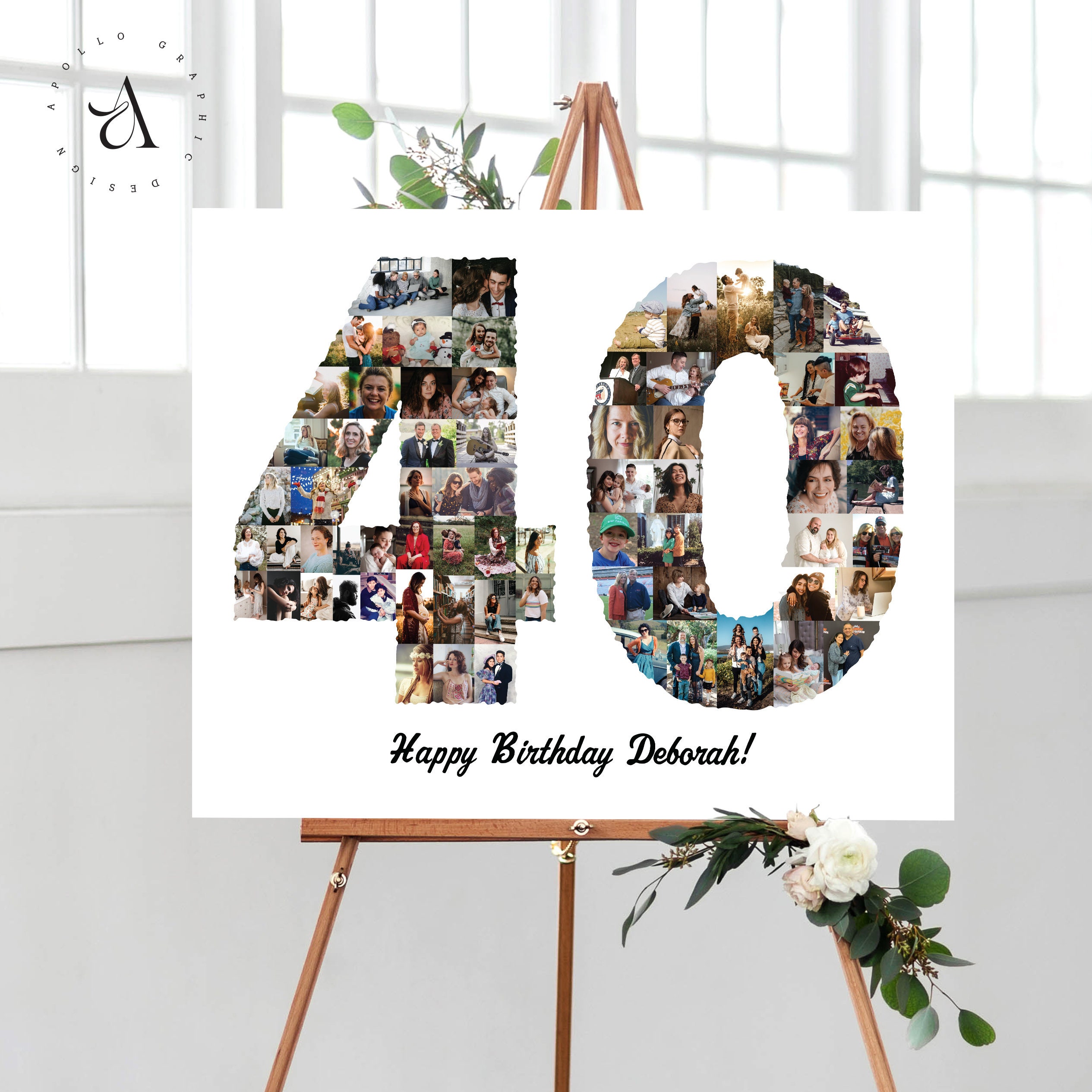40th Birthday Photo Collage, Number 40 Collage Wall Art, Anniversary ...