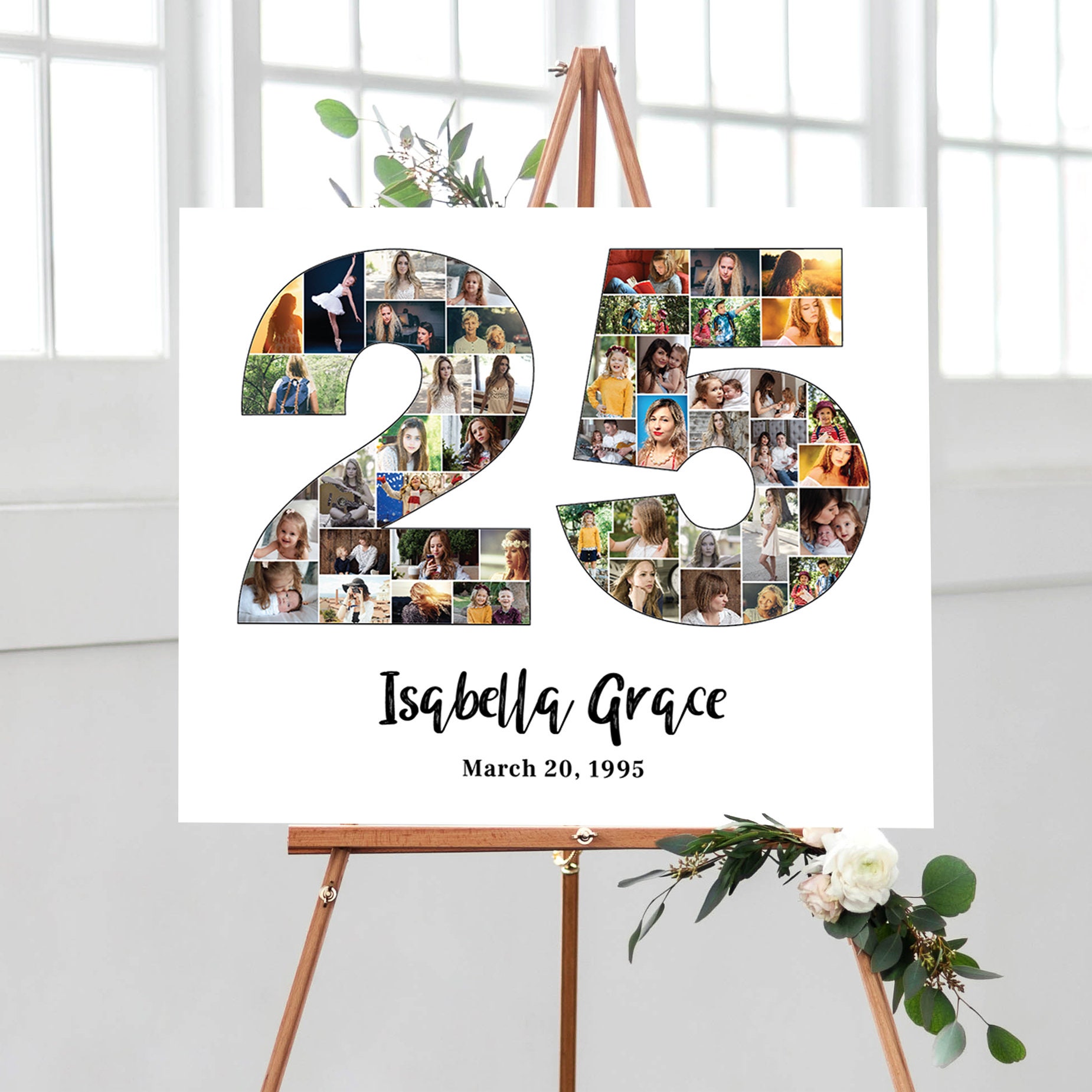 25th Birthday Photo Collage Number 25 Anniversary Poster With - Etsy