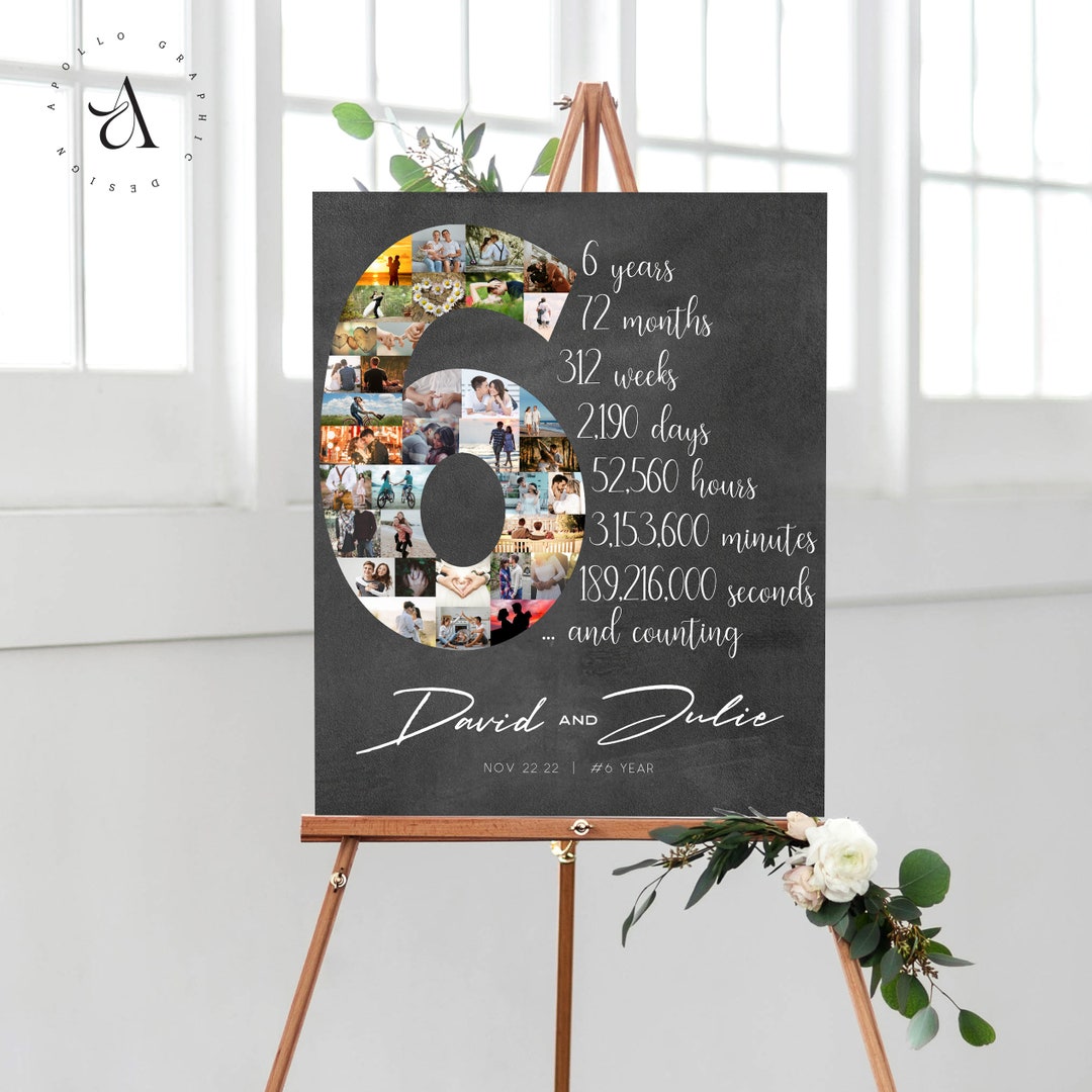 Number 6 Photo Collage, 6th Anniversary, Gift for Couple, 6 Year ...
