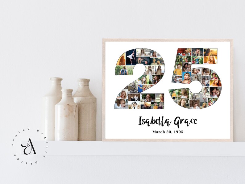 25th Birthday Photo Collage Number 25 Anniversary Poster With - Etsy