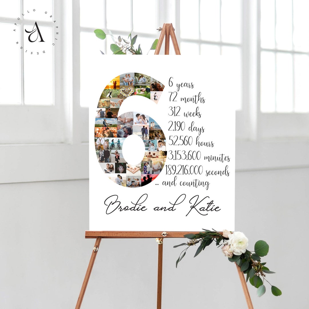 Custom 6th Anniversary Gift, Number 6 Photo Collage, Anniversary Gift ...