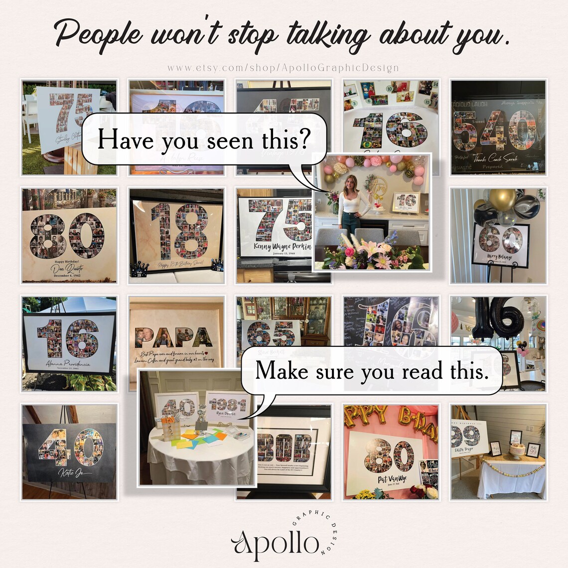 Number 75 Photo Collage, Multiple Photo Birthday Sign, Custom Pictures ...