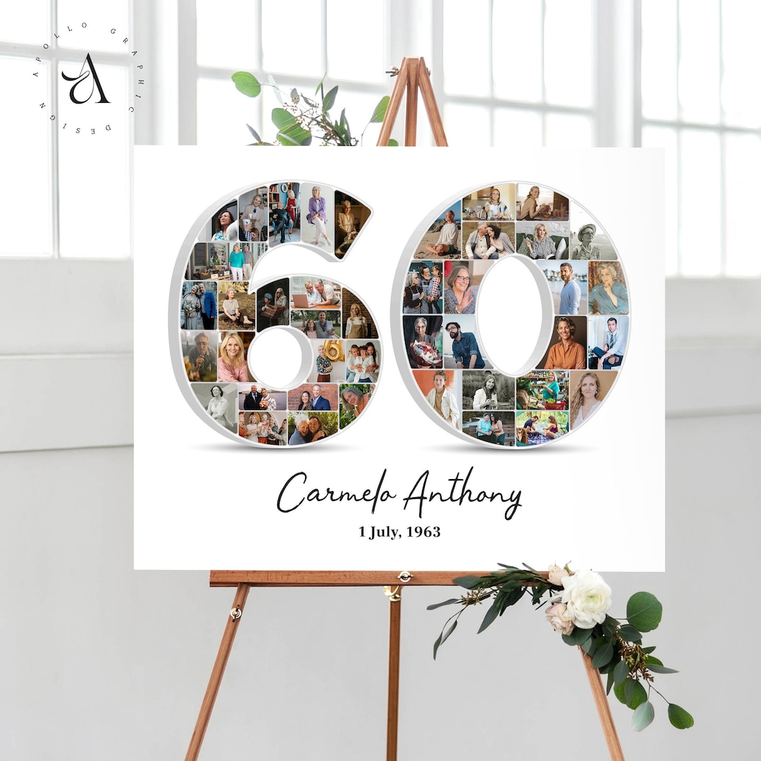 Number 60 Photo Collage, 60th Anniversary Collage Gift, Custom Picture ...