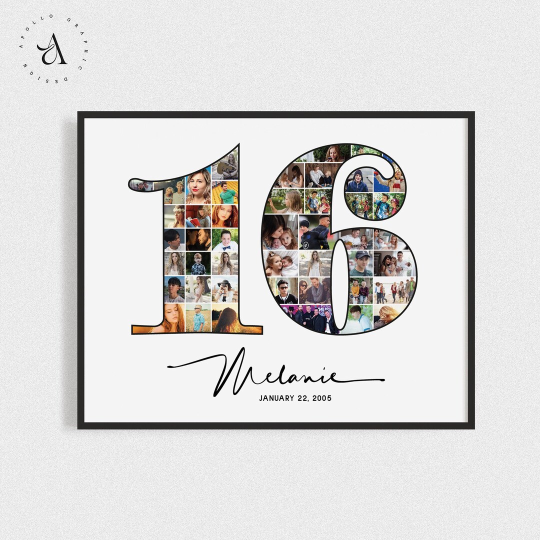 16th Birthday Photo Collage Number 16 Poster With Photos - Etsy