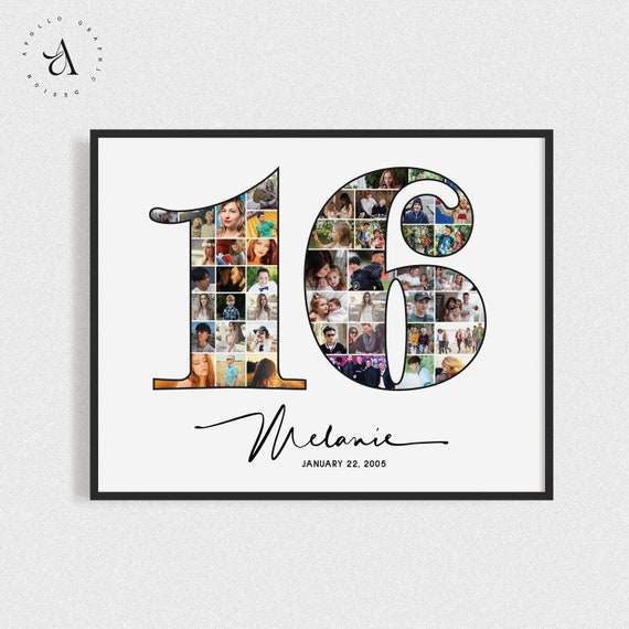 16th Birthday Photo Collage Number 16 Poster With Photos - Etsy