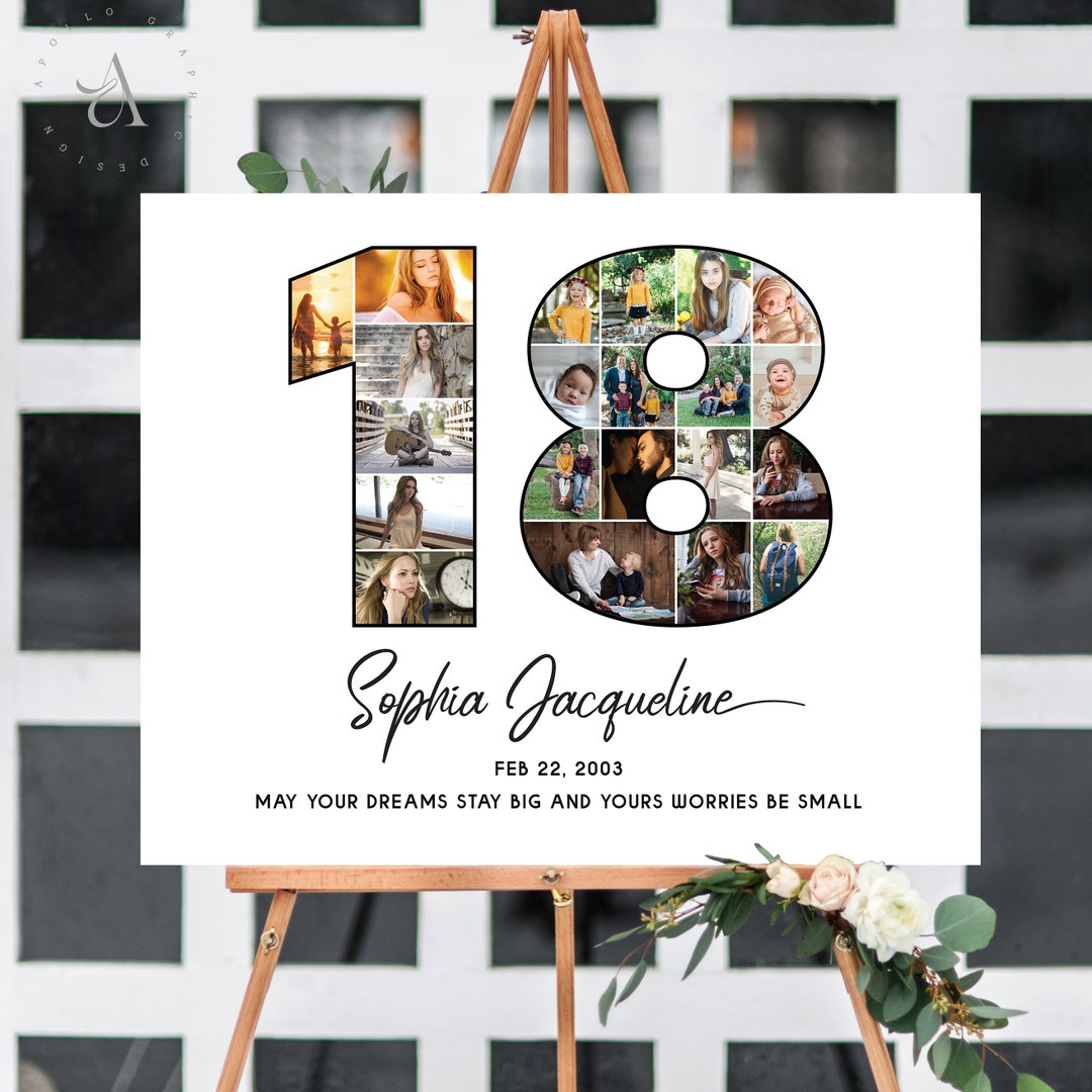 18th Birthday Photo Collage, Number 18 Anniversary Gift, Custom Gift ...