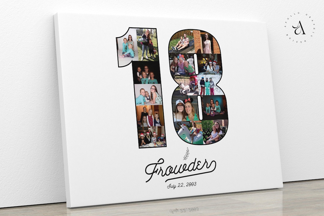 18th Birthday Picture Collage, Number 18 Photo Collage, 18 Collage Gift ...