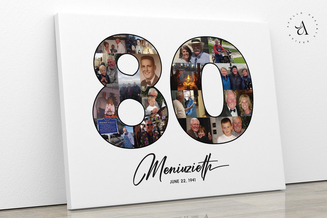 80th Birthday Photo Collage, Number 80 Picture Collage, 1941 Birthday ...