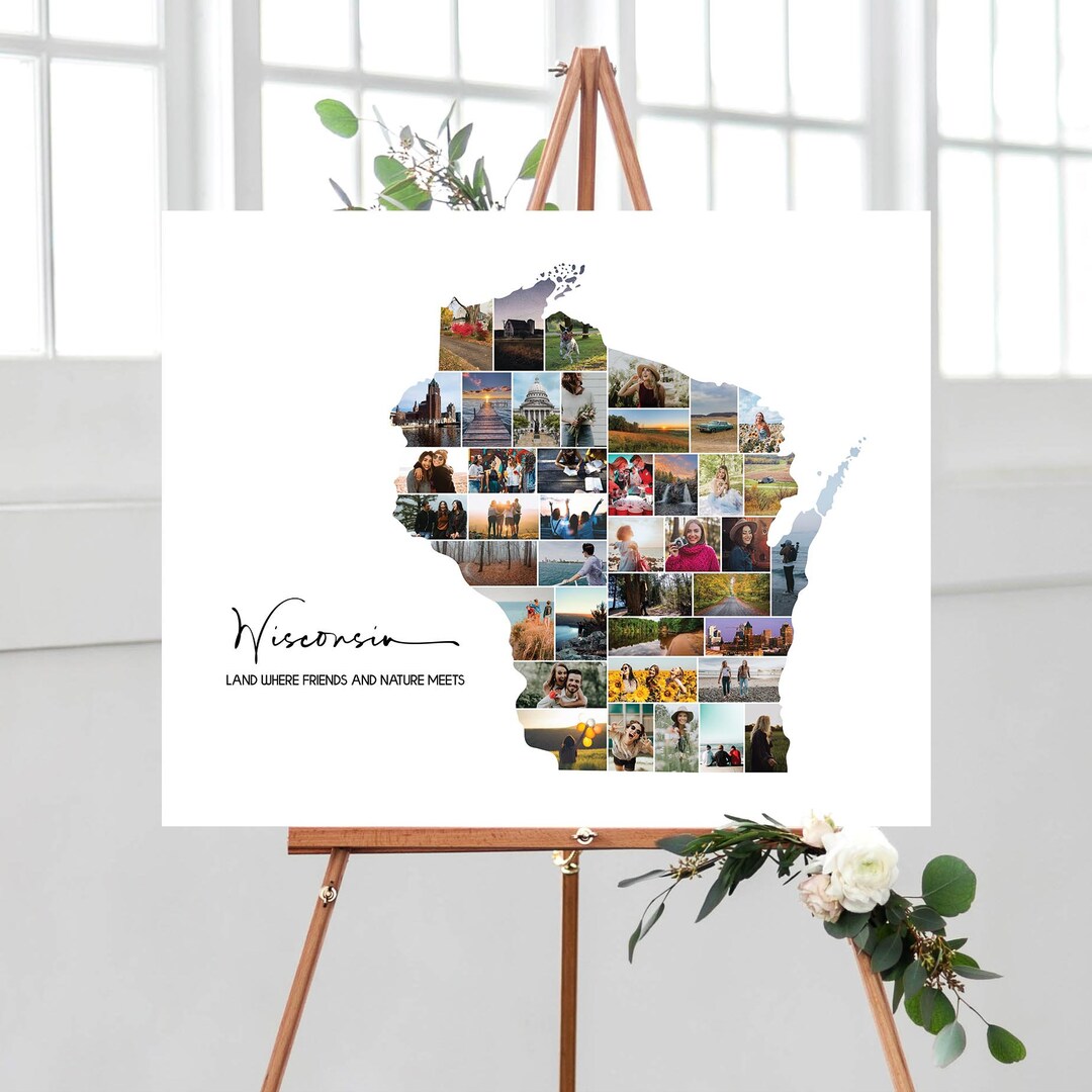Wisconsin Map Photo Collage, Wisconsin State Map Wall Art, Personalized ...