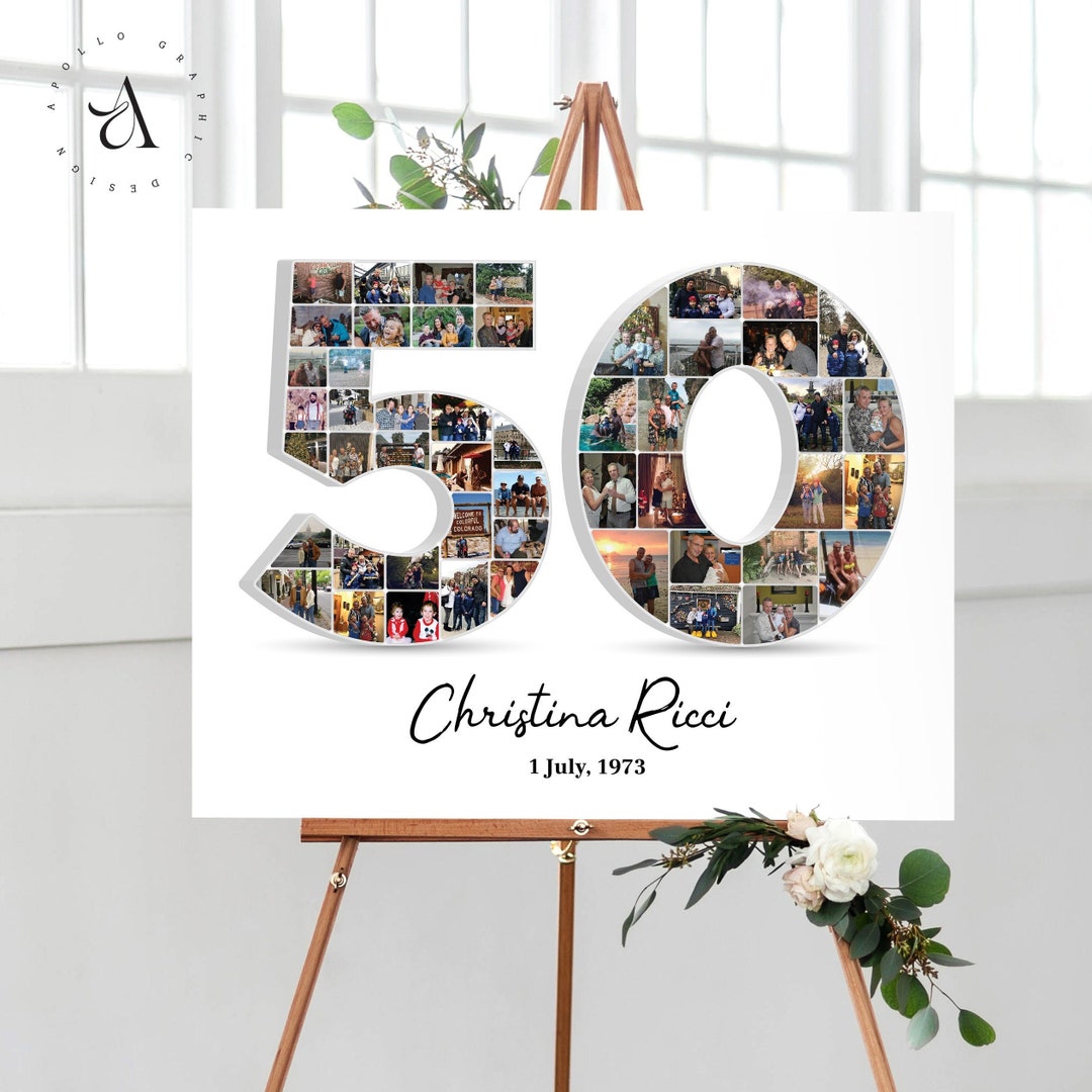 Number 50 Photo Collage, 50th Anniversary Collage Gift, Custom Picture ...