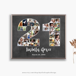 21st Birthday Photo Collage, Number 21 Anniversary Gift, Custom Party ...