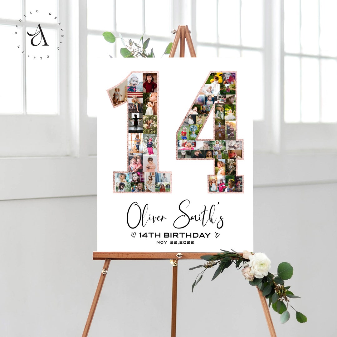 Personalized 14th Birthday Picture Collage, 14th Birthday Gift, Happy ...
