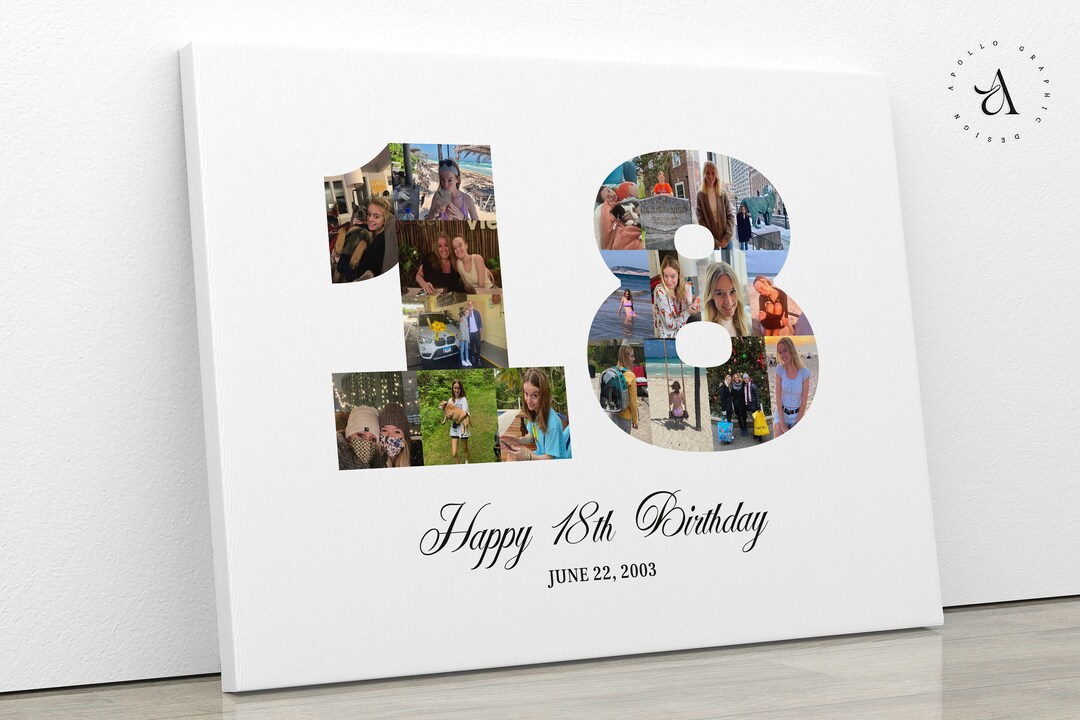 18th Birthday Photo Collage, Number 18 Picture Collage, 18th Birthday ...