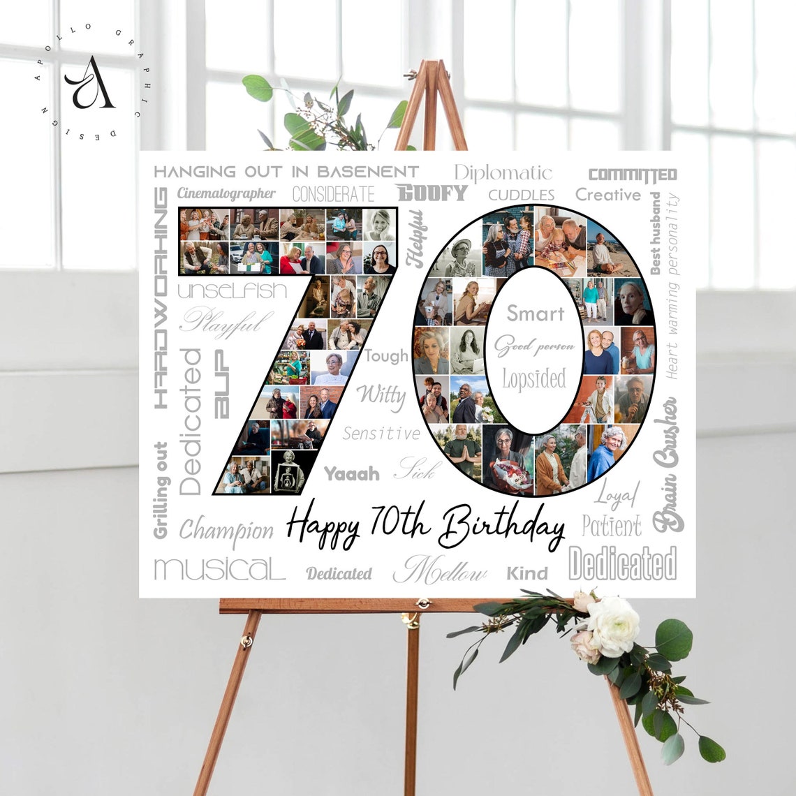 70th Birthday Photo Collage, Number 70 Anniversary Gift, Custom Gift ...