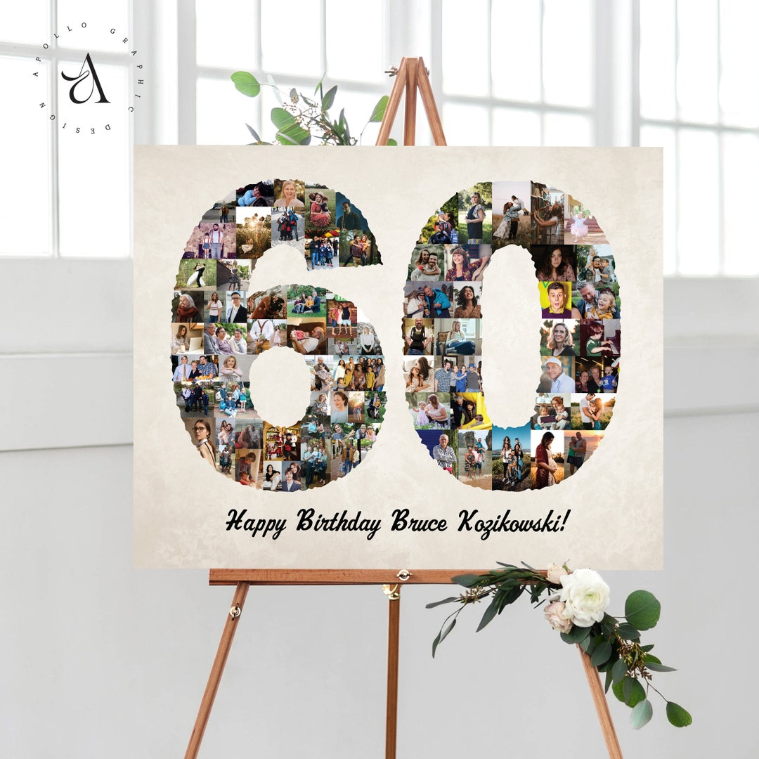 Custom Number 60 Picture Collage, Anniversary Gift Idea for Parents ...