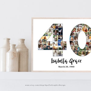 40th Birthday Photo Collage Number 40 Anniversary Gift - Etsy