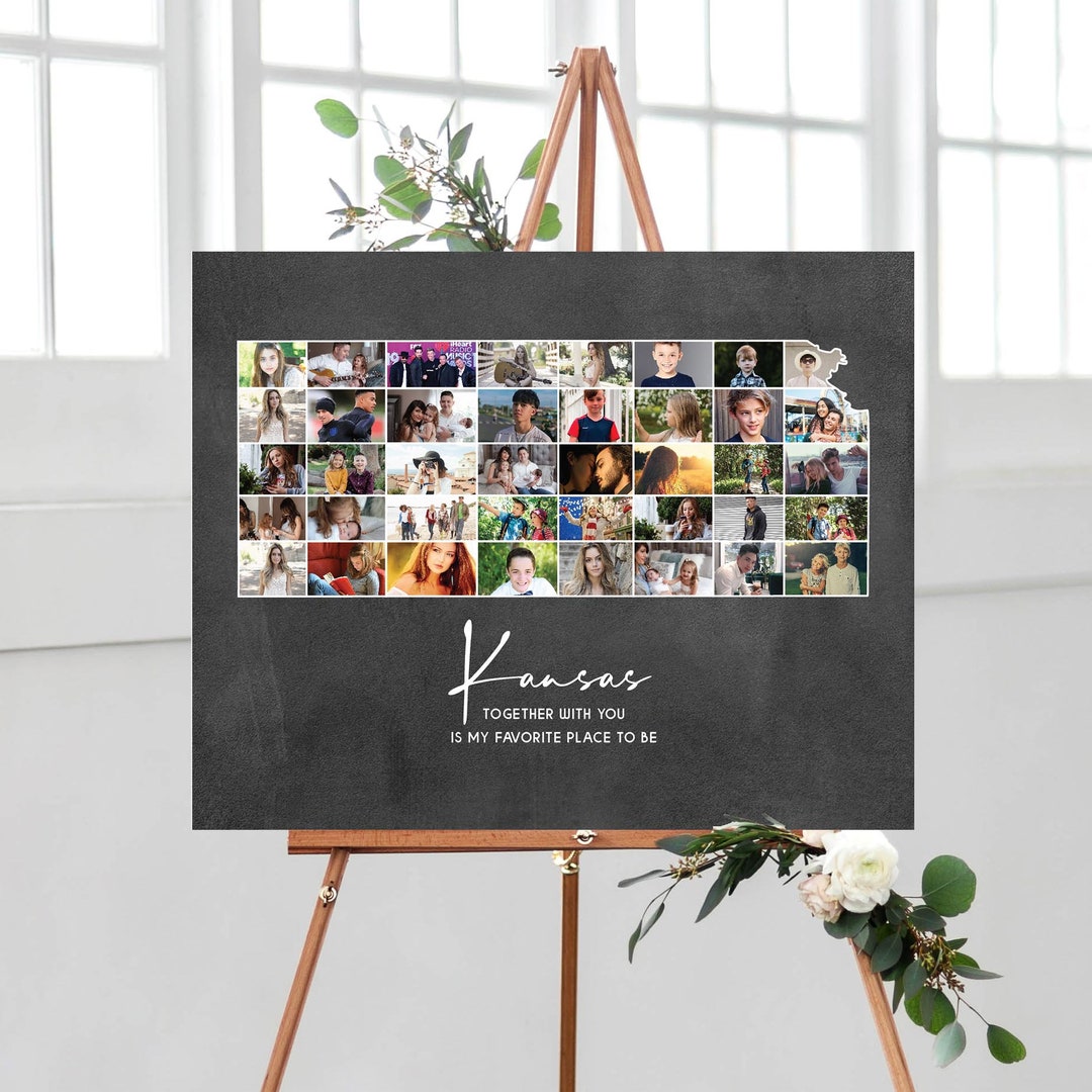 Map of Kansas Photo Collage, Kansas State Map Wall Art, Personalized ...