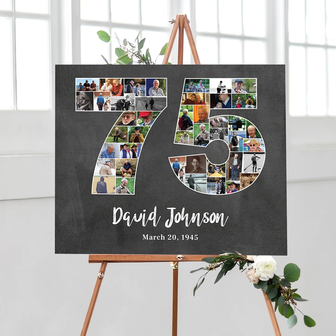 Number 75 Photo Collage, Multiple Photo Birthday Sign, Custom Pictures ...