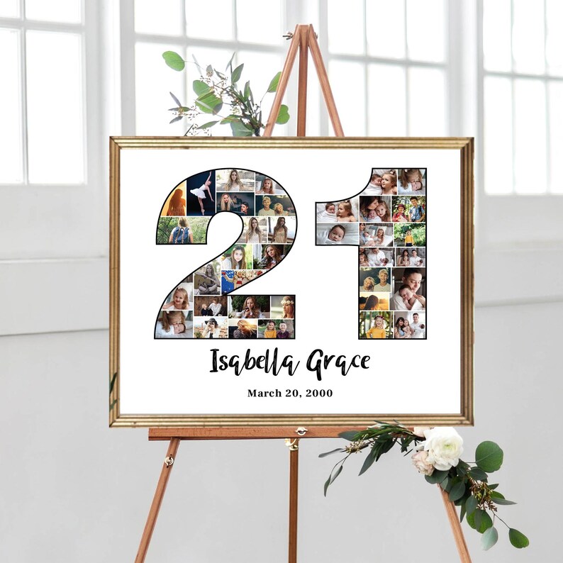 21st Birthday Photo Collage Number 21 Anniversary Gift - Etsy