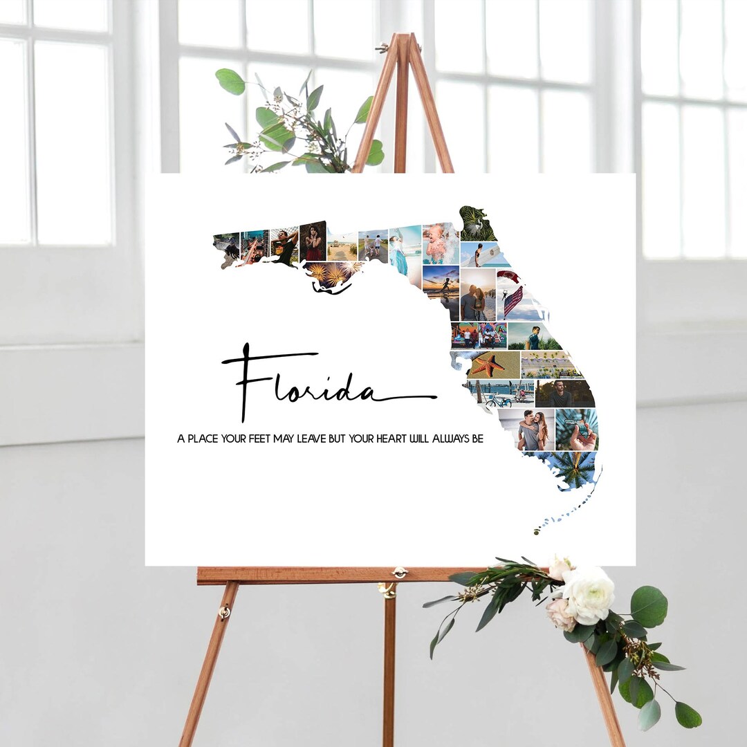 Florida State Photo Collage, Florida Map Wall Art, Personalized ...