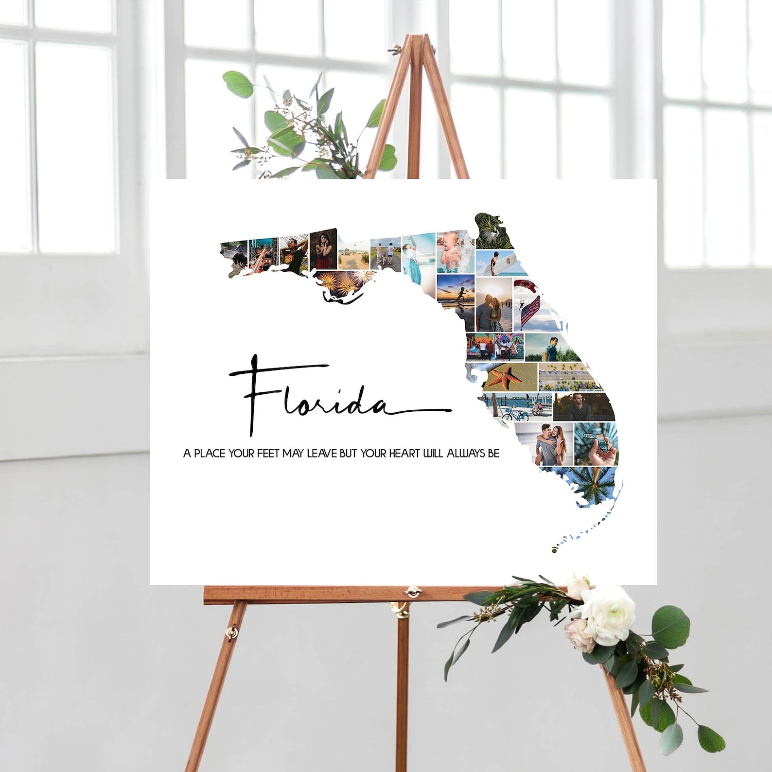 Florida State Photo Collage, Florida Map Wall Art, Personalized ...