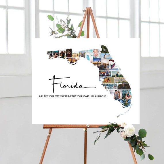 Florida State Photo Collage Florida Map Wall Art | Etsy