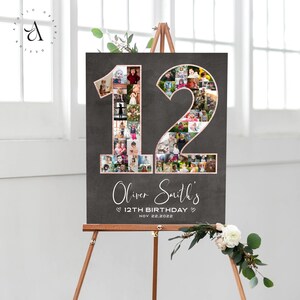 12th Birthday Sign, Personalized Number 12 Photo Collage, Birthday Gift ...