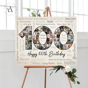 100th Birthday Photo Collage, Number 100 Anniversary Gift, Custom Gift ...